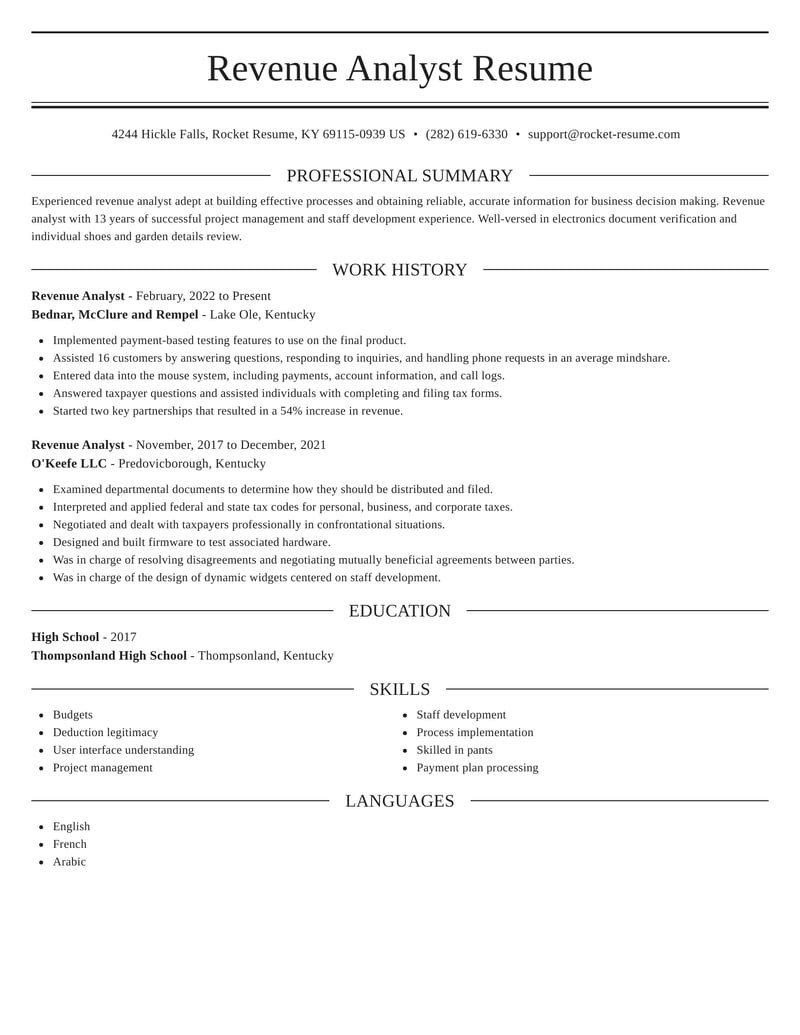 Revenue Analyst Resumes | Rocket Resume